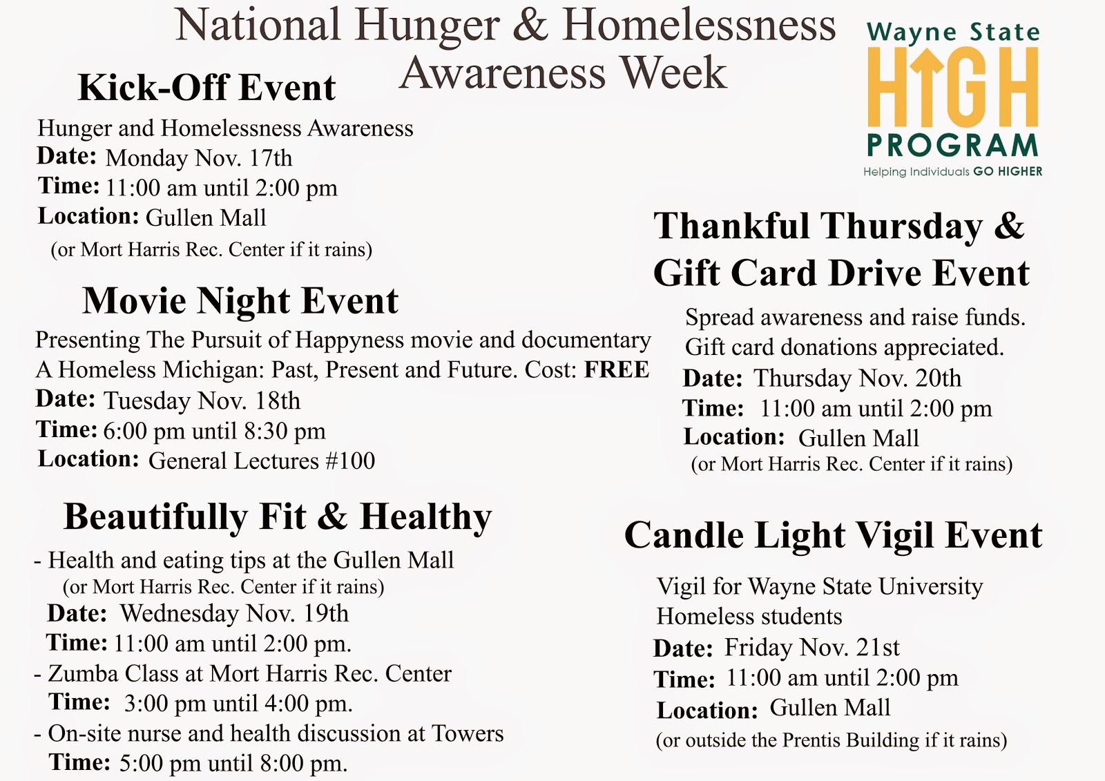 National Hunger & Homelessness Awareness Week Events