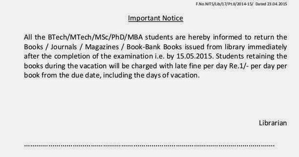 Library@NIT Silchar: Notice for return of books