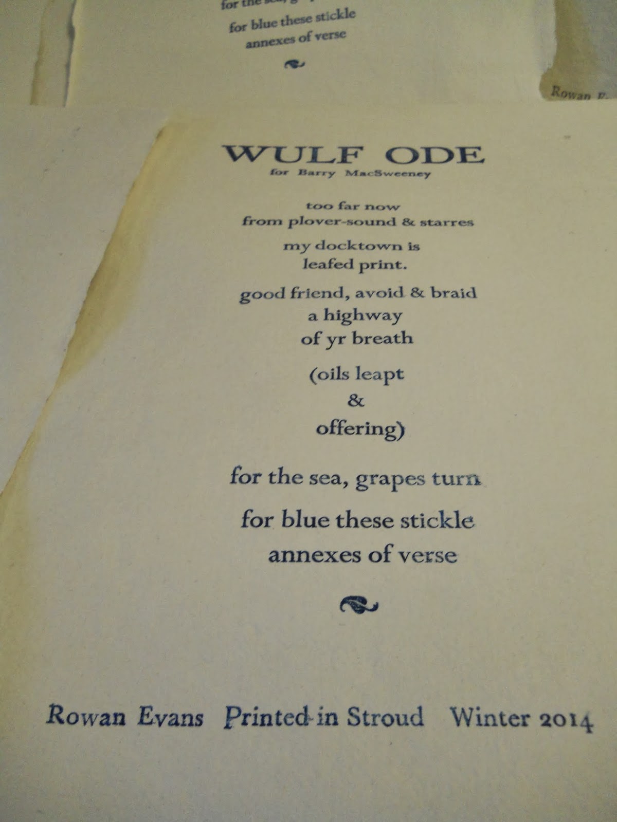 rowan evans: WULF ODE prints at the Woodblock Letterpress, Stroud