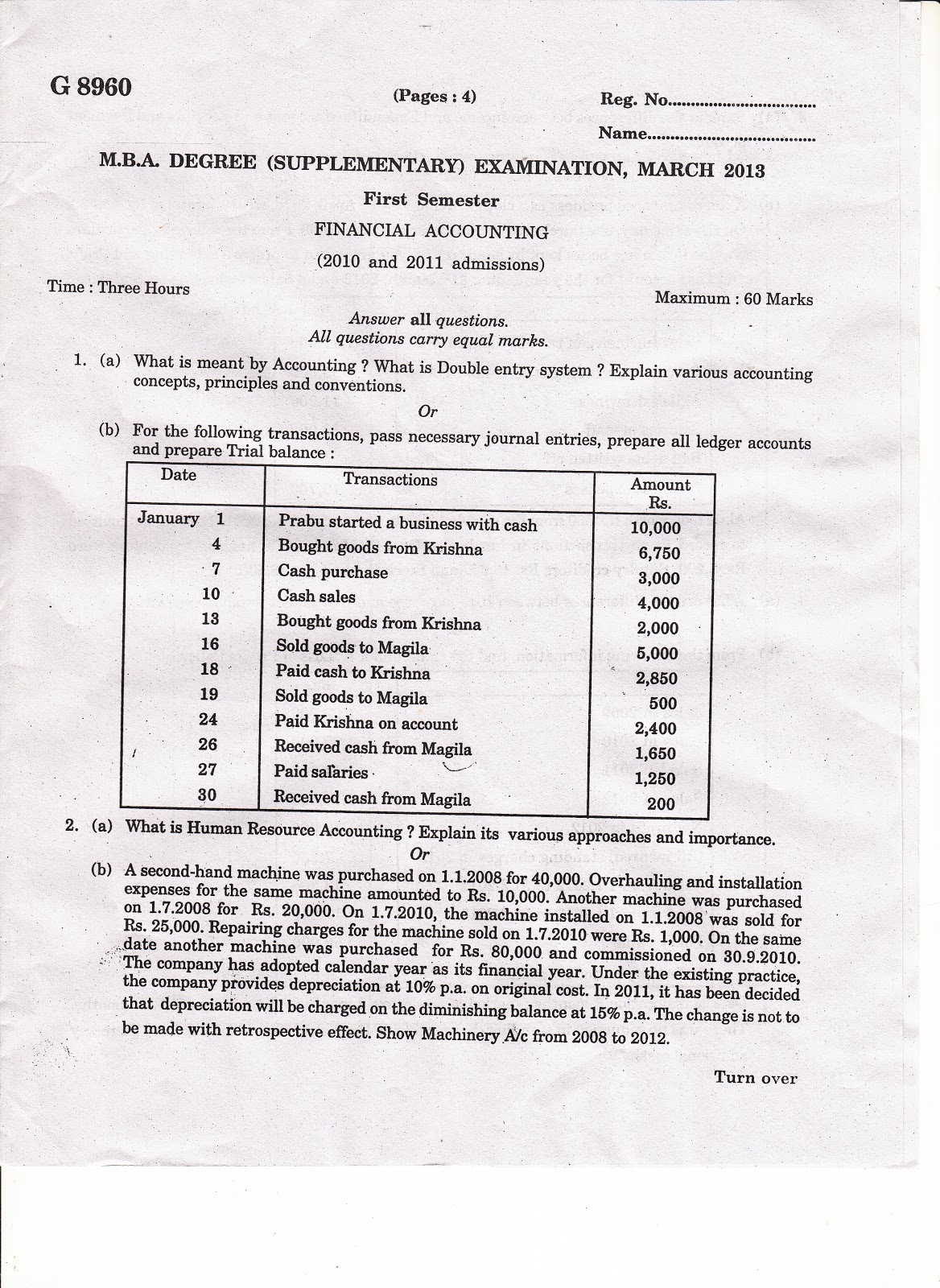 MARIAN LIBRARY: MG University First Sem MBA 2013 Question Paper