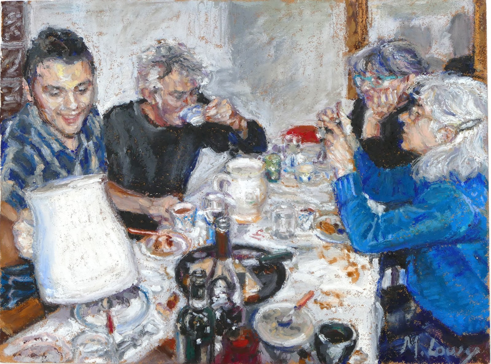 Patrick Chetboun Monique Lowy: "La fin du repas"Pastels gras sur carton ...