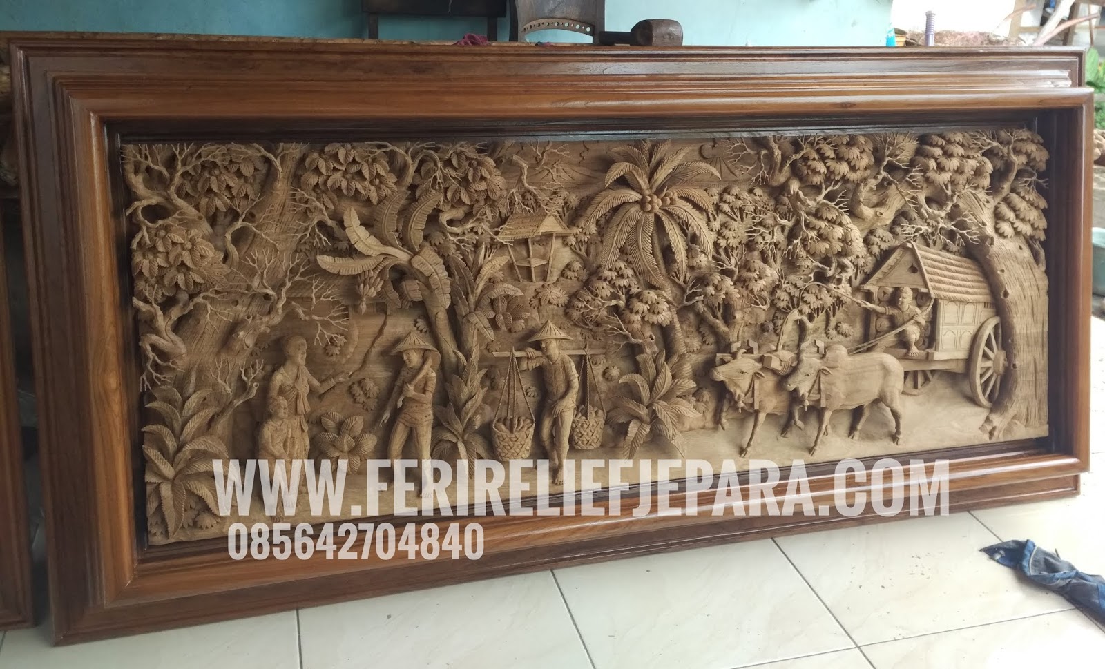 Ukiran Relief Pertanian Dari Kayu Jati - UKIR RELIEF 3 DIMENSI JEPARA
