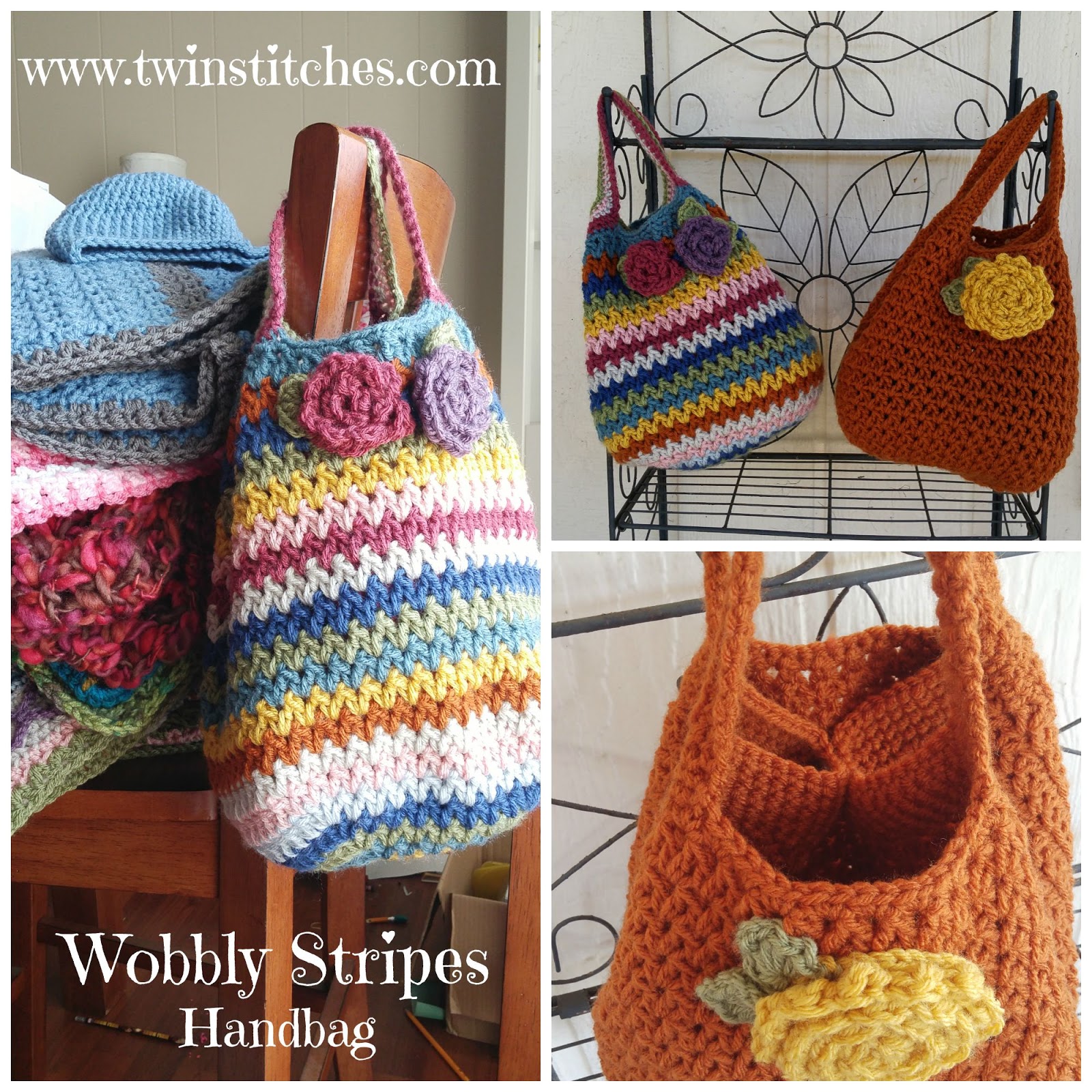 Tw-In Stitches: Wobbly Stripes Handbag - Free Pattern | Tw-In Stitches