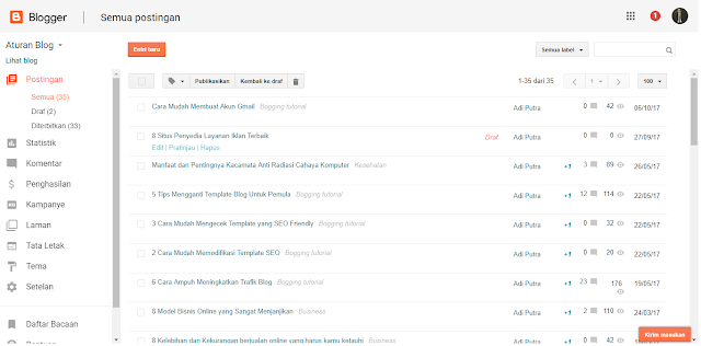 Mengenal Dashboard Blogger Terbaru 2017 - Aturan Blog