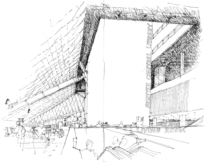 Urban Sketchers Seattle: Seattle Central Library Living Room