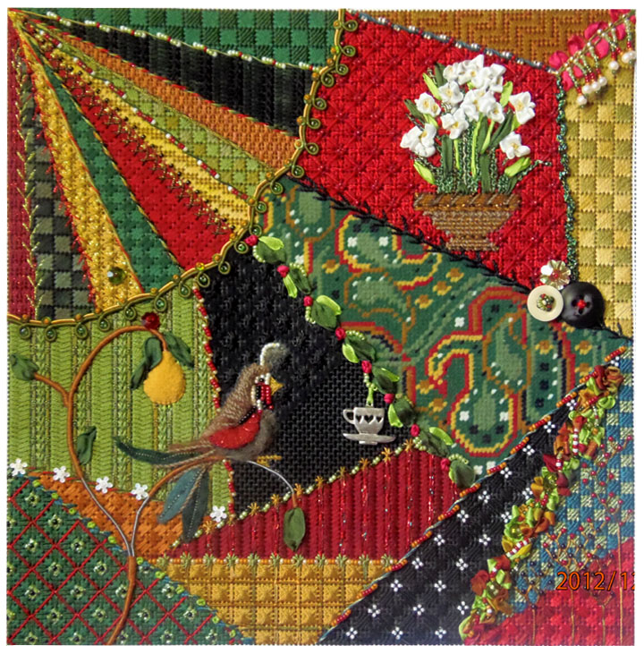 Kelly Clark Needlepoint Handbook: Christmas Crazy Quilt is Finished!