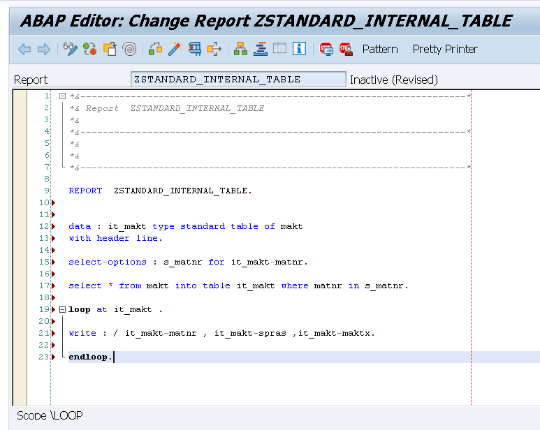 Example for Standard Internal Table