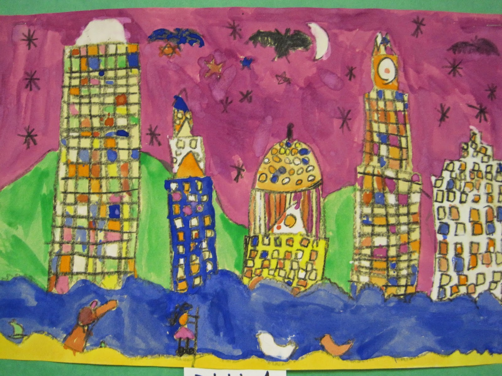 Zilker Elementary Art Class: 2nd Grade Cityscape Paintings