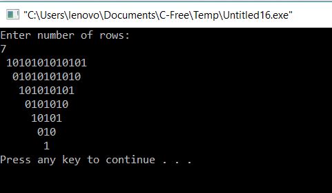 All C Programs: Program 253:Print Reverse Binary Pyramid