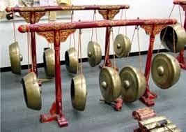 Gamelan Javanese traditional musical instrument parts in Indonesia ...