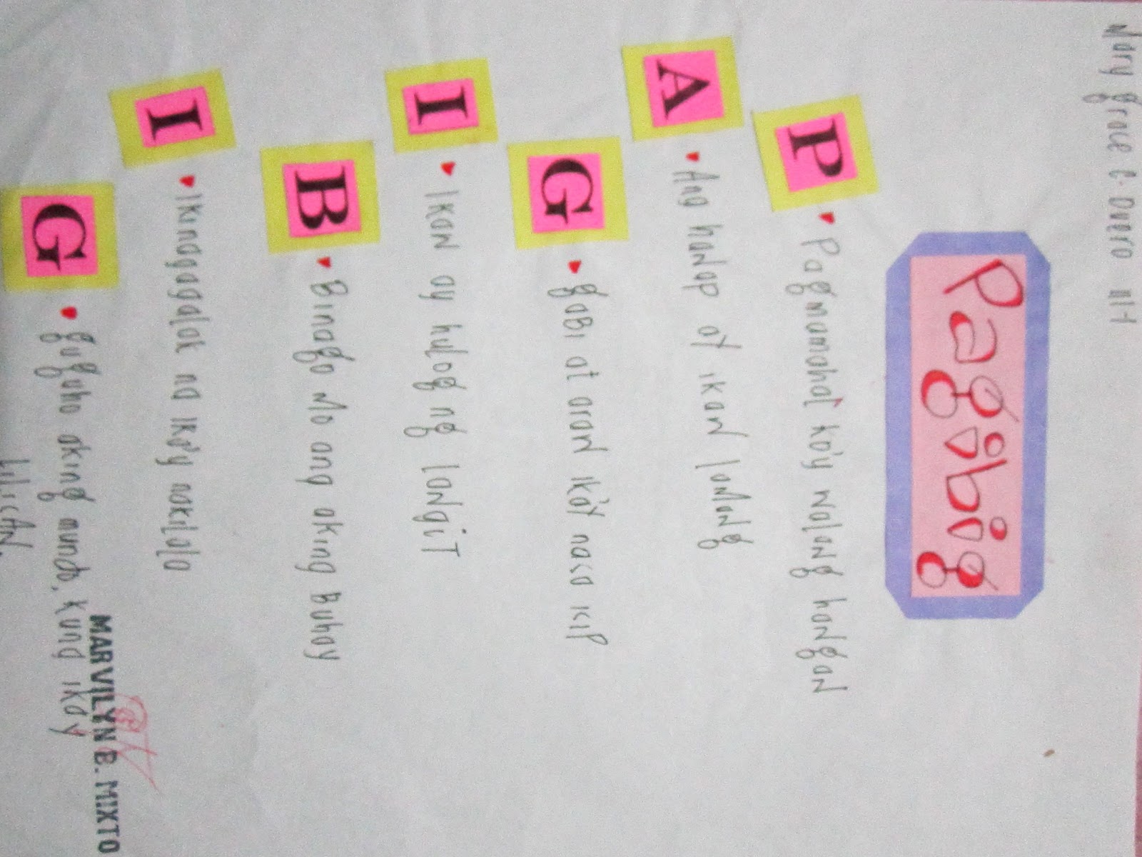 Mary Grace C. Duero: Akrostik sa salitang Pagibig