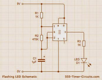 555 Timer LED Flashing circuit ~ Electronics Hotspot