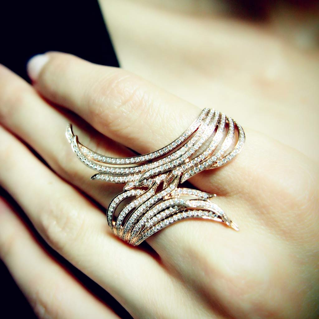 Diamond Gold Silver Two Finger Ring Designs - Sari Info