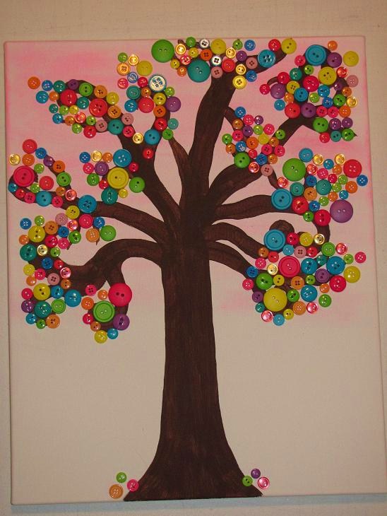 Mama To Three Chicks: Button Tree Canvas Art