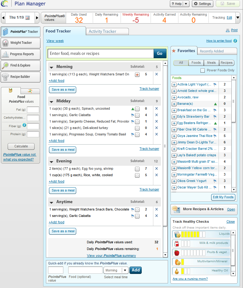 Weight Watchers Food Journal for 1-19-12 - Irresistible Icing