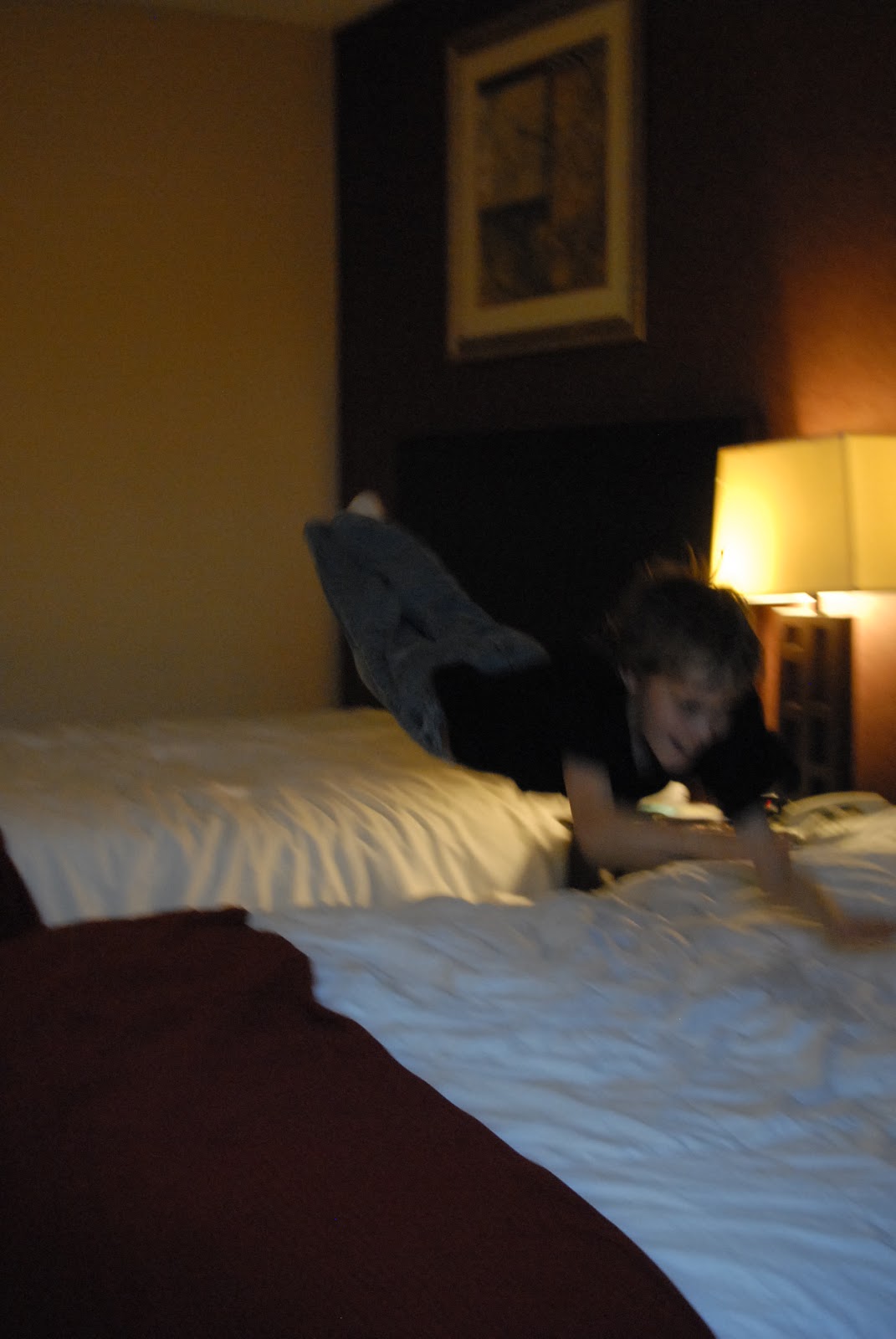 Waiting in the shade sitting on a brick ...: Bed Jumping