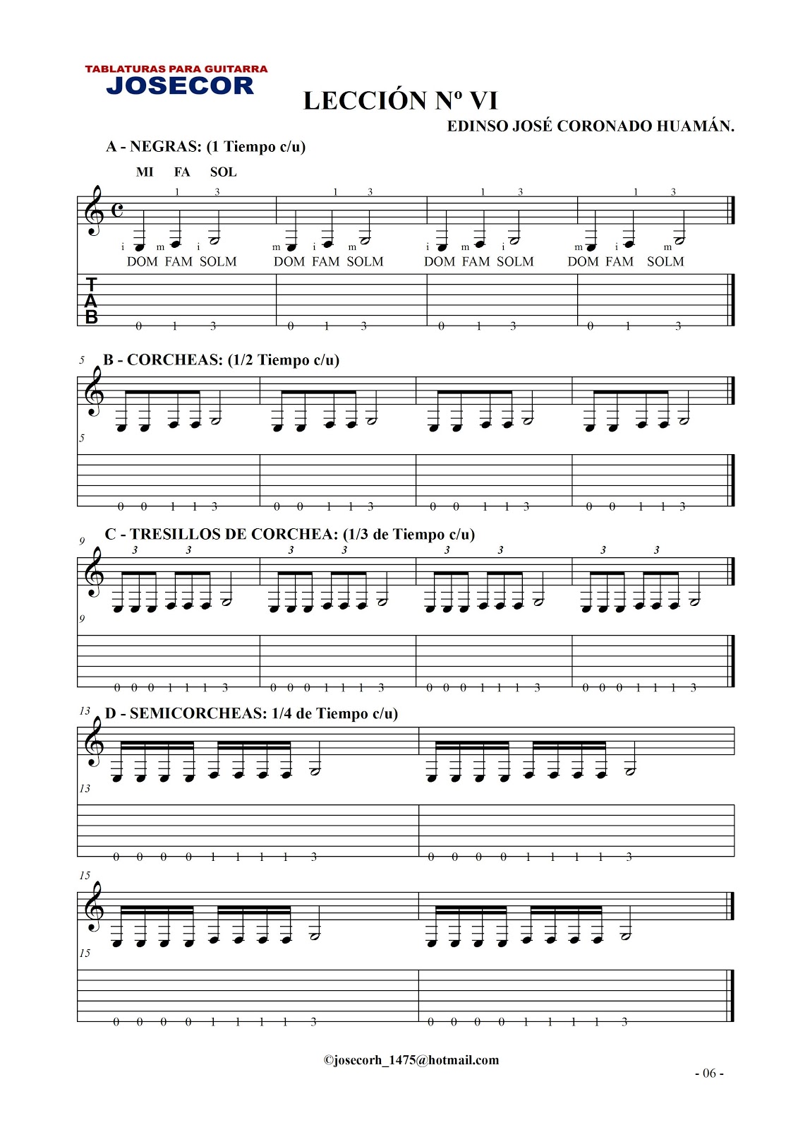 MÚSICA Y PARTITURAS JOSECOR: EJERCICIOS PARA GUITARRA