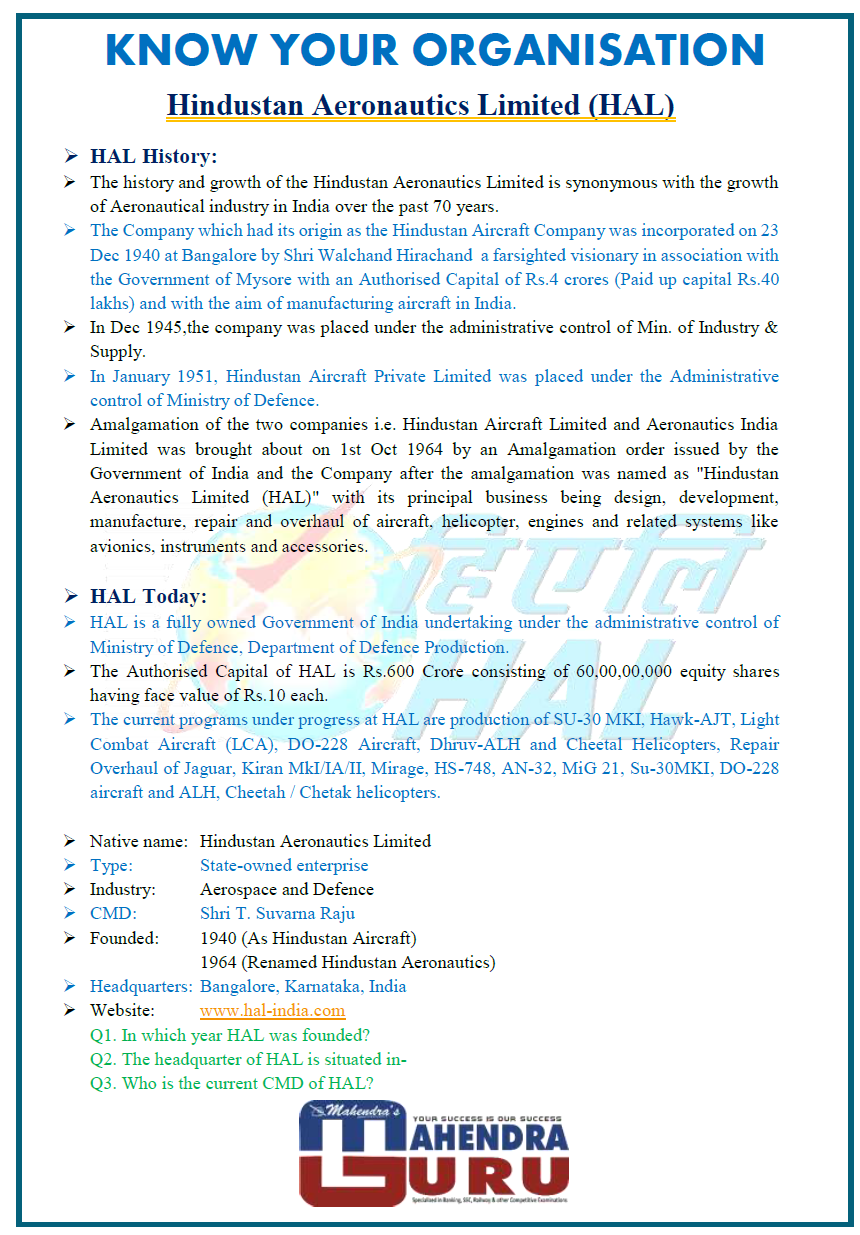 Know Your Organisation : HAL