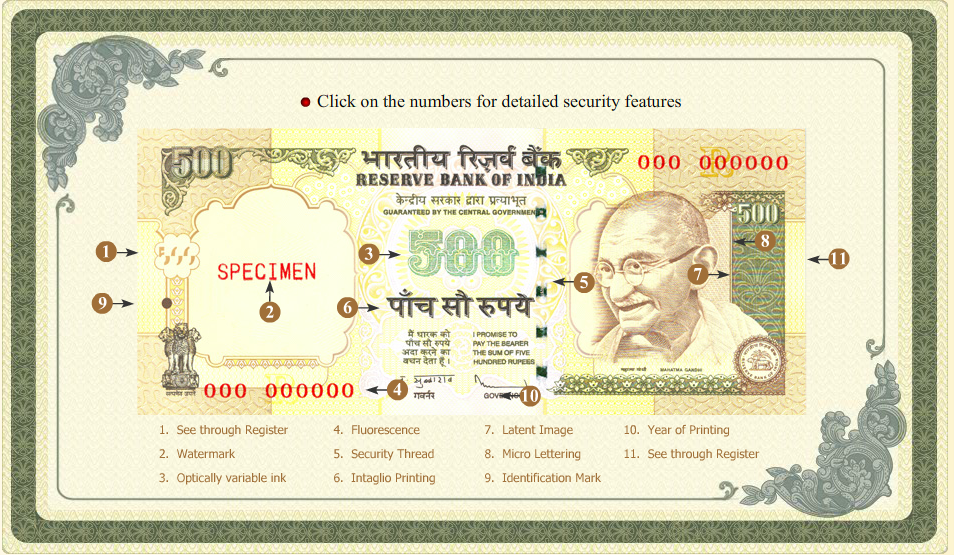 Know 11 ways methods to detect Rs.500 counterfeit notes