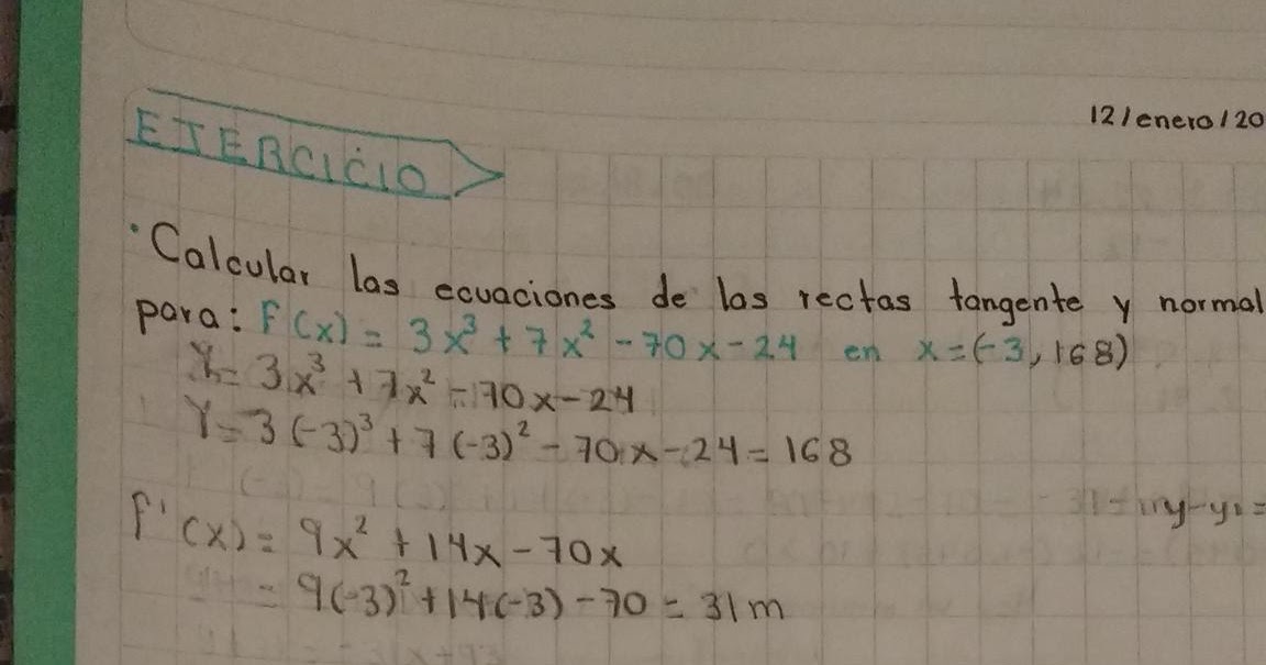 Tareas de matematicas Vl 655: Ejercicio en clase 12-01-18 "Ecuaciones de las rectas tangente y ...