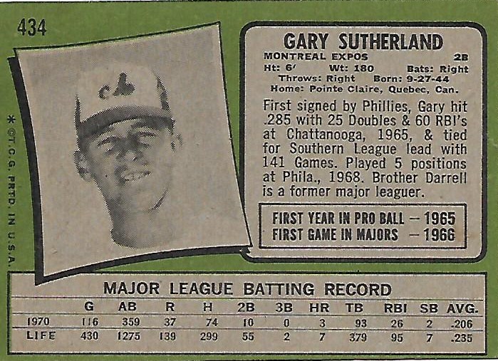 Topps 1971: no. 434 - gary sutherland