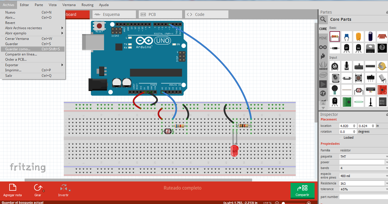 Arduino en Fritzing: EJEMPLO