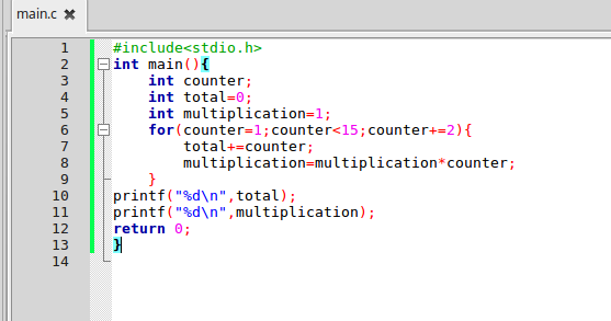 Write a C program that calculates and prints the sum and product of the ...