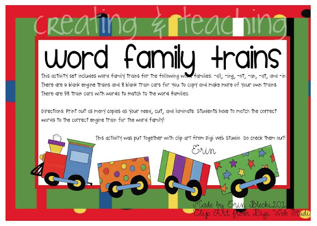 Word Family Trains | creating & teaching