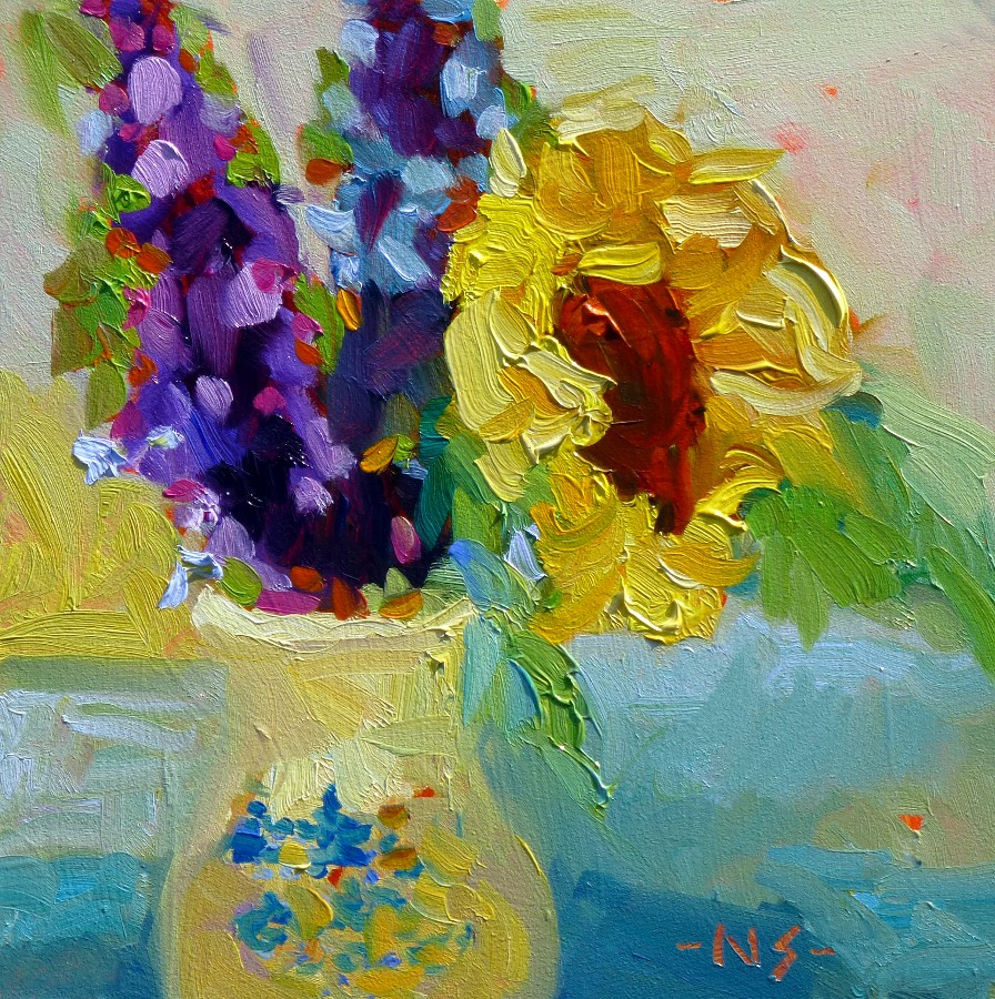 Nancy Standlee Fine Art: New Year Sunflower, 13002, Floral oil, 6x6 in ...