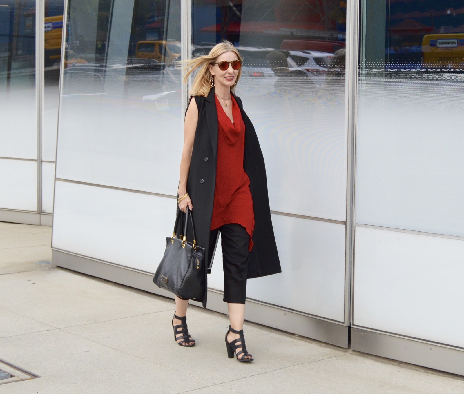 Red Tunic and Long Vest for NYFW - Fashion Should Be Fun