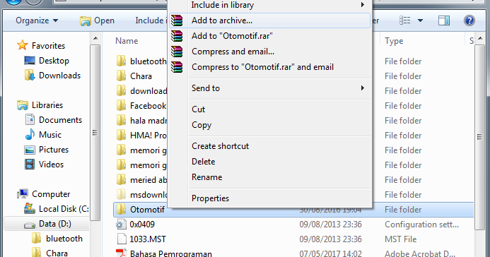 Cara membuat file folder berbentuk rar ataupun zip