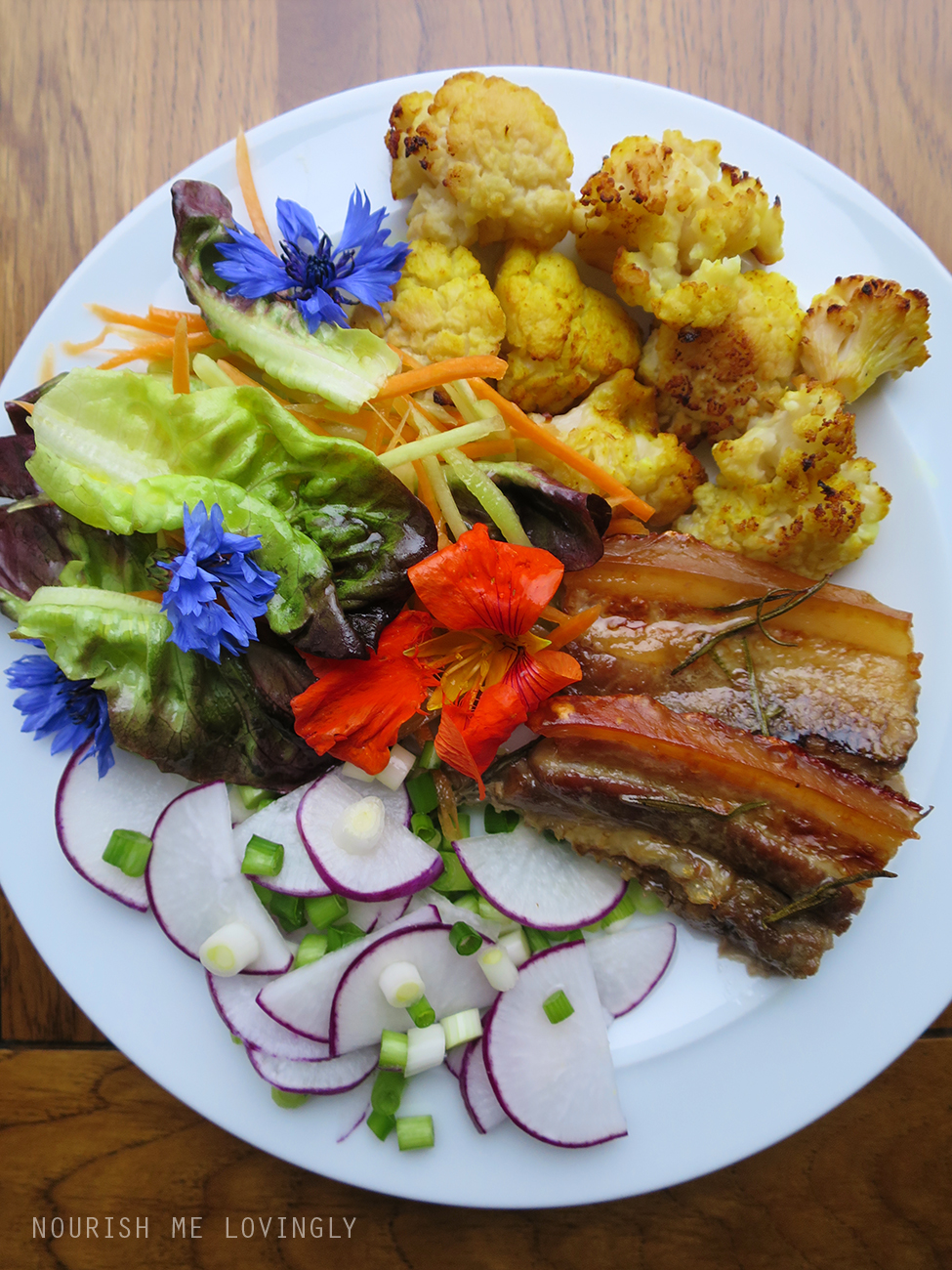 Nourish me lovingly: Pork belly and flower salad (AIP)