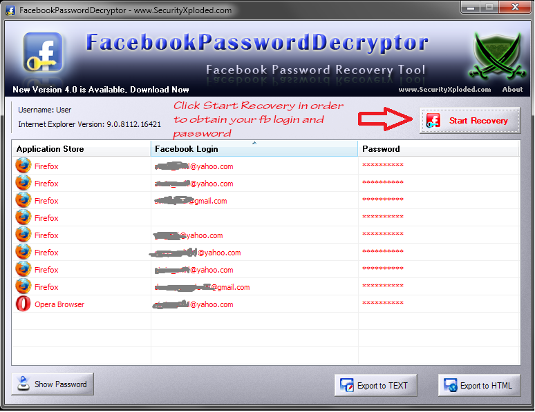 Free Facebook Password Recovery Version 4.0