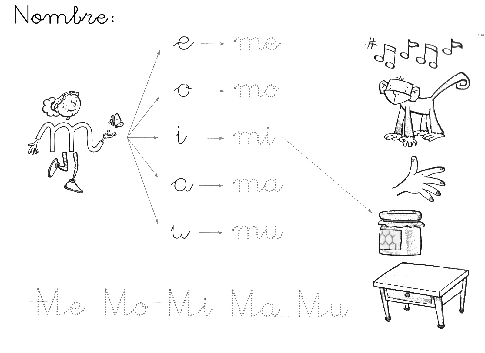 La clase de 3 años B: Fichas de refuerzo letra m