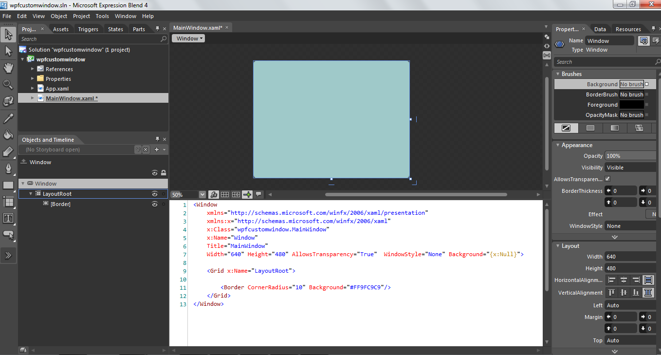 Custom window in wpf