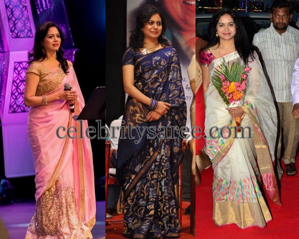 Singer Sunitha in Tissue Chiffon Saree - Saree Blouse Patterns