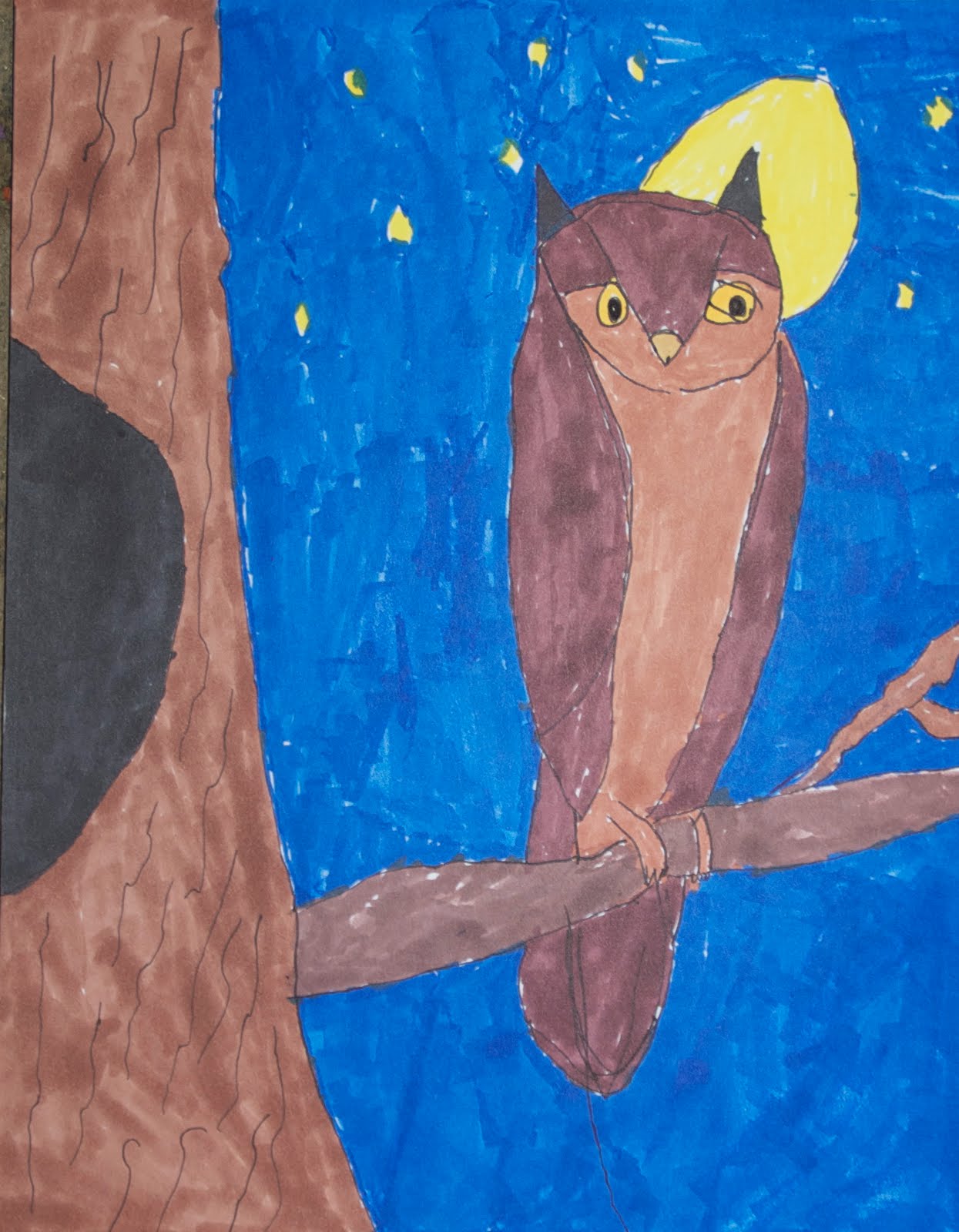 Art Classes for Homeschool Students: Owl with Full Moon