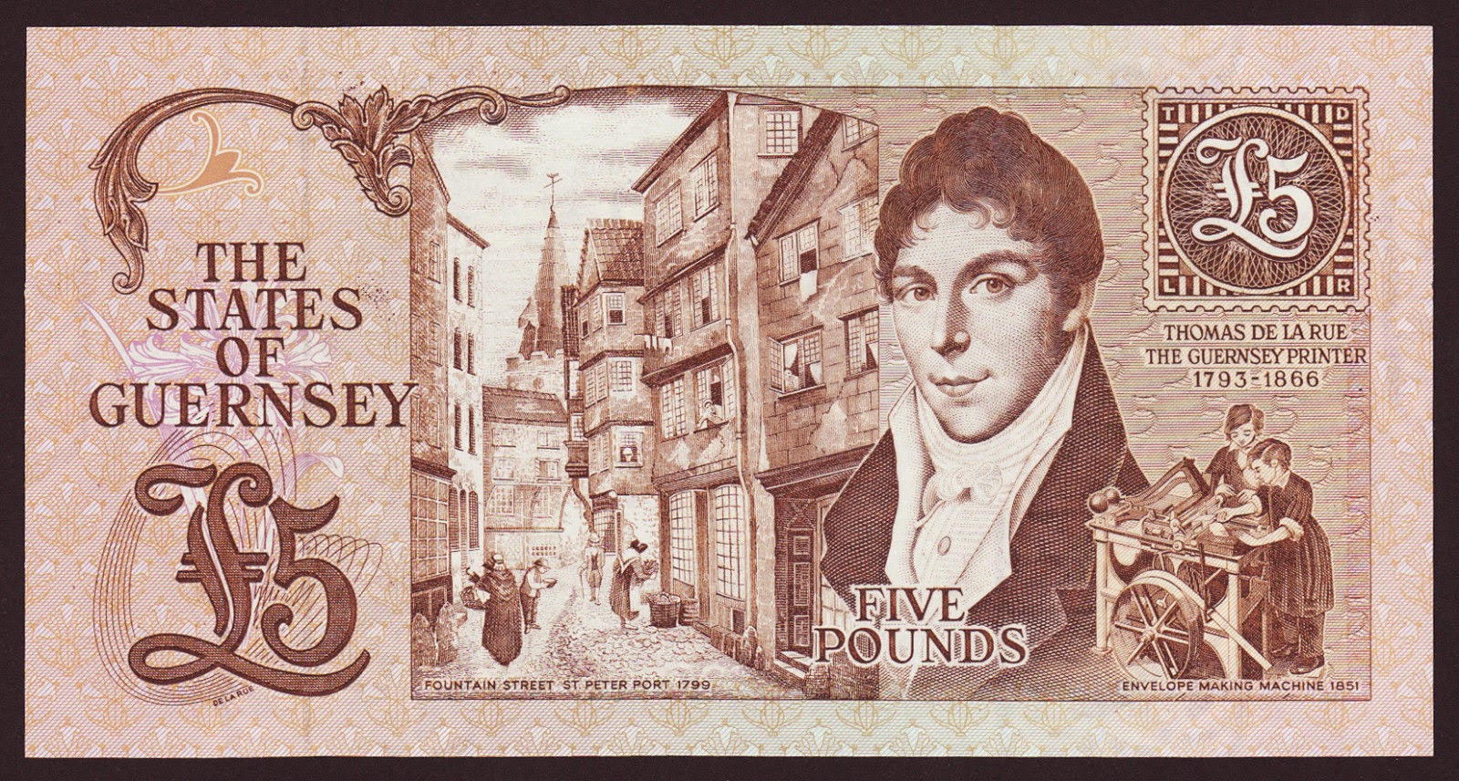 Guernsey 5 Pounds banknote 1991 Thomas de la Rue|World Banknotes ...