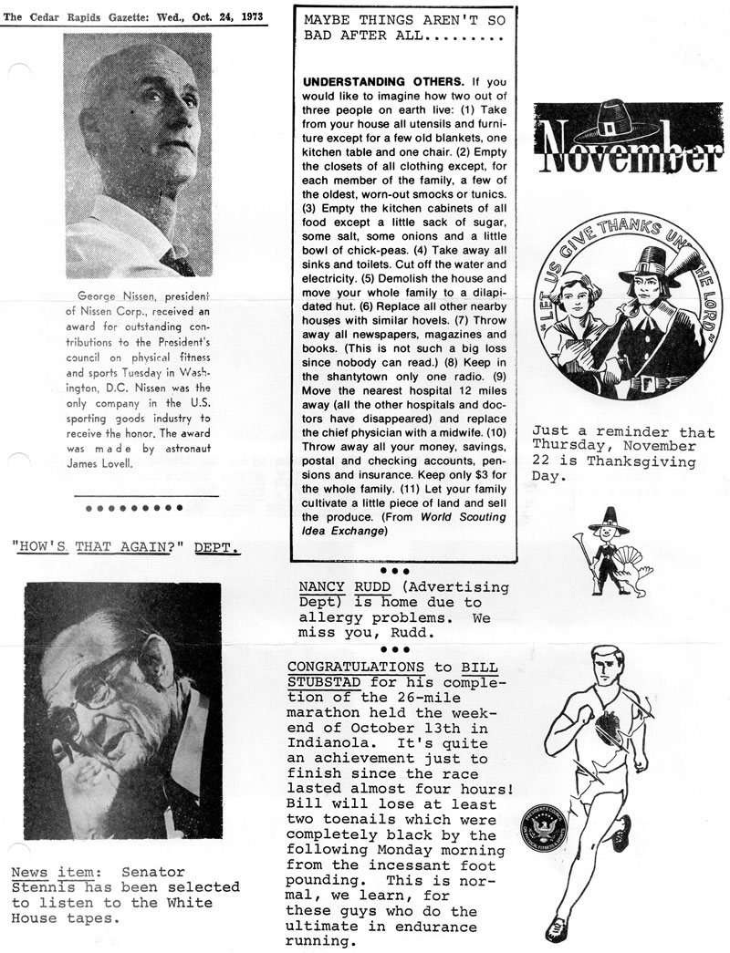 Nissen News: 1973 (Nov 1) George Nissen Receives Award from President's ...