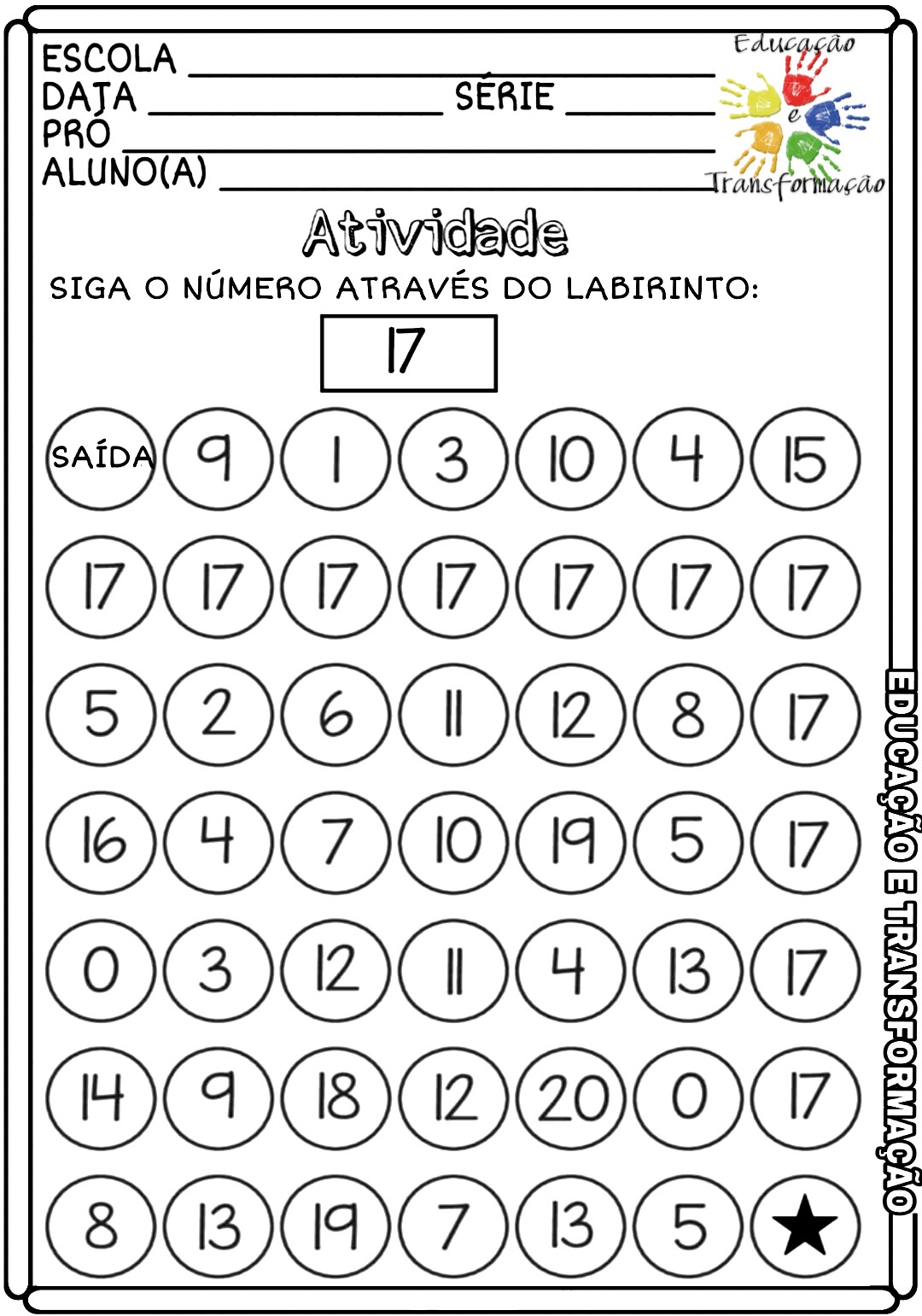 Blog Educação e Transformação: 👍Matemática: labirinto dos números