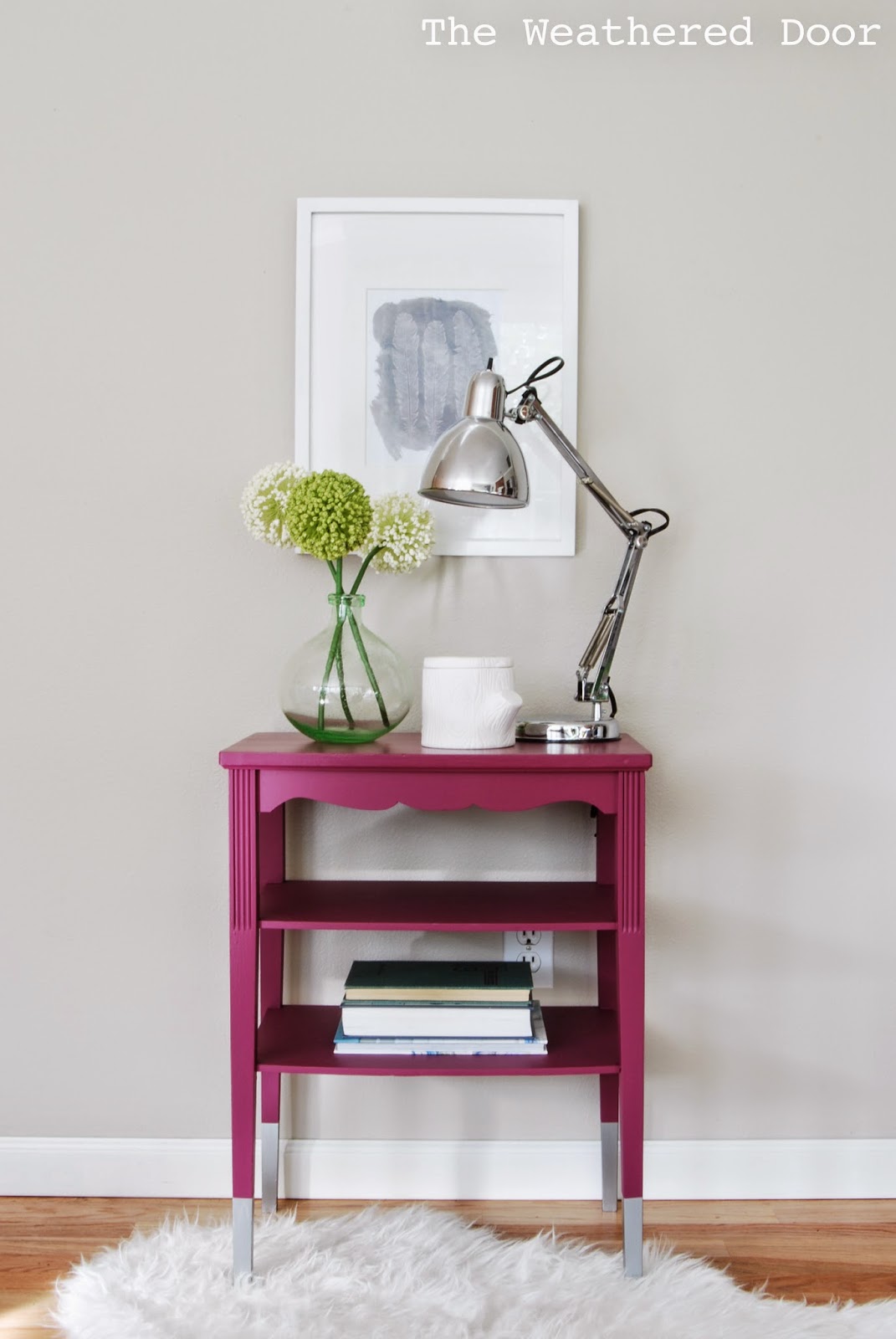 Magenta table with silver dipped legs - The Weathered Door