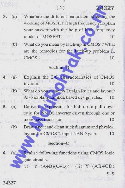 Vlsi design - May 2013 - B.Tech. 6th Semester Question Paper