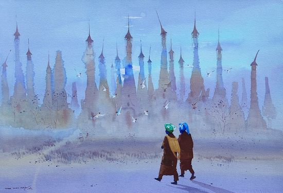 Картины современных художников: Акварель Myoe Win Aung. Мьянма в акварели.