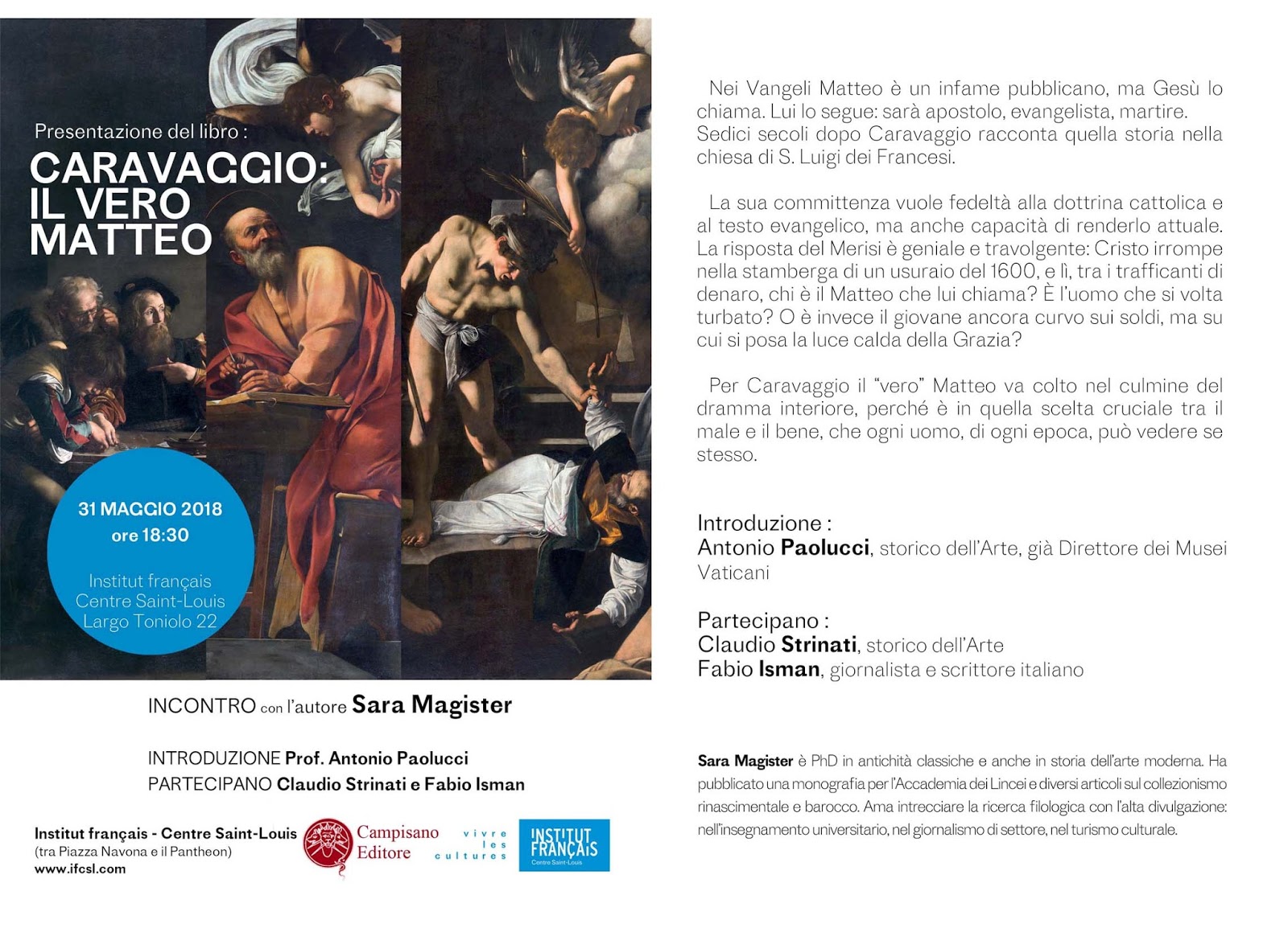 CARAVAGGIO400: Presentazione di "Caravaggio. Il vero Matteo" di Sara ...