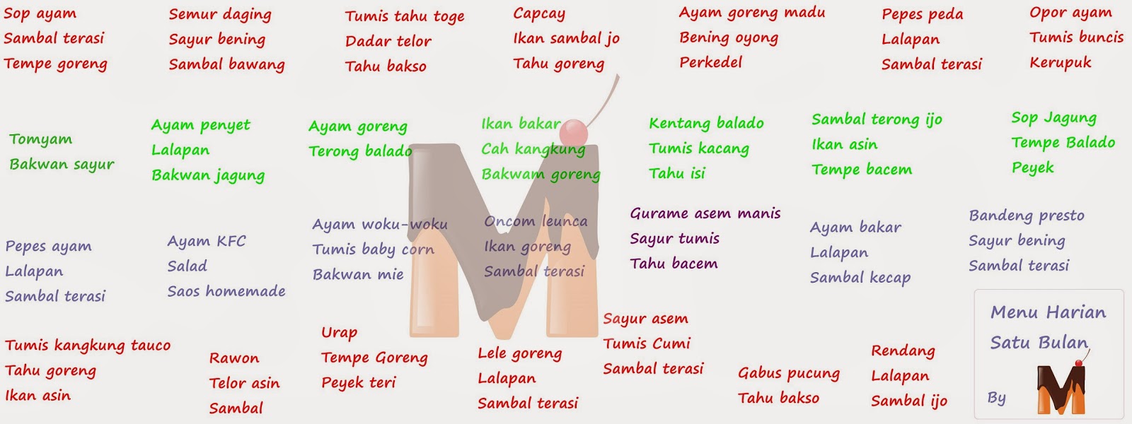 Dapur Meidina: Daftar Menu Sebulan dan Resepnya