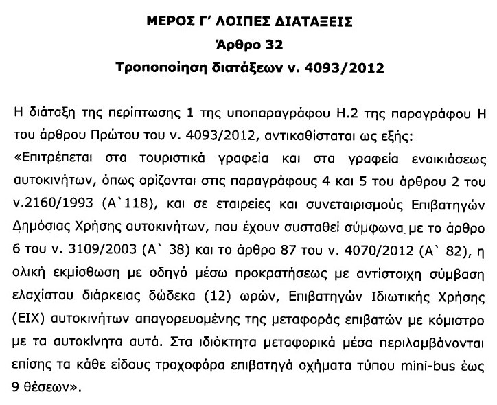 ΤΑΞΙΤΖΗΣ: ΤΡΟΠΟΠΟΙΗΣΗ ΔΙΑΤΑΞΕΩΝ Ν. 4093/2012 ΣΕ ΣΧΕΔΙΟ ΝΟΜΟΥ TOY ...