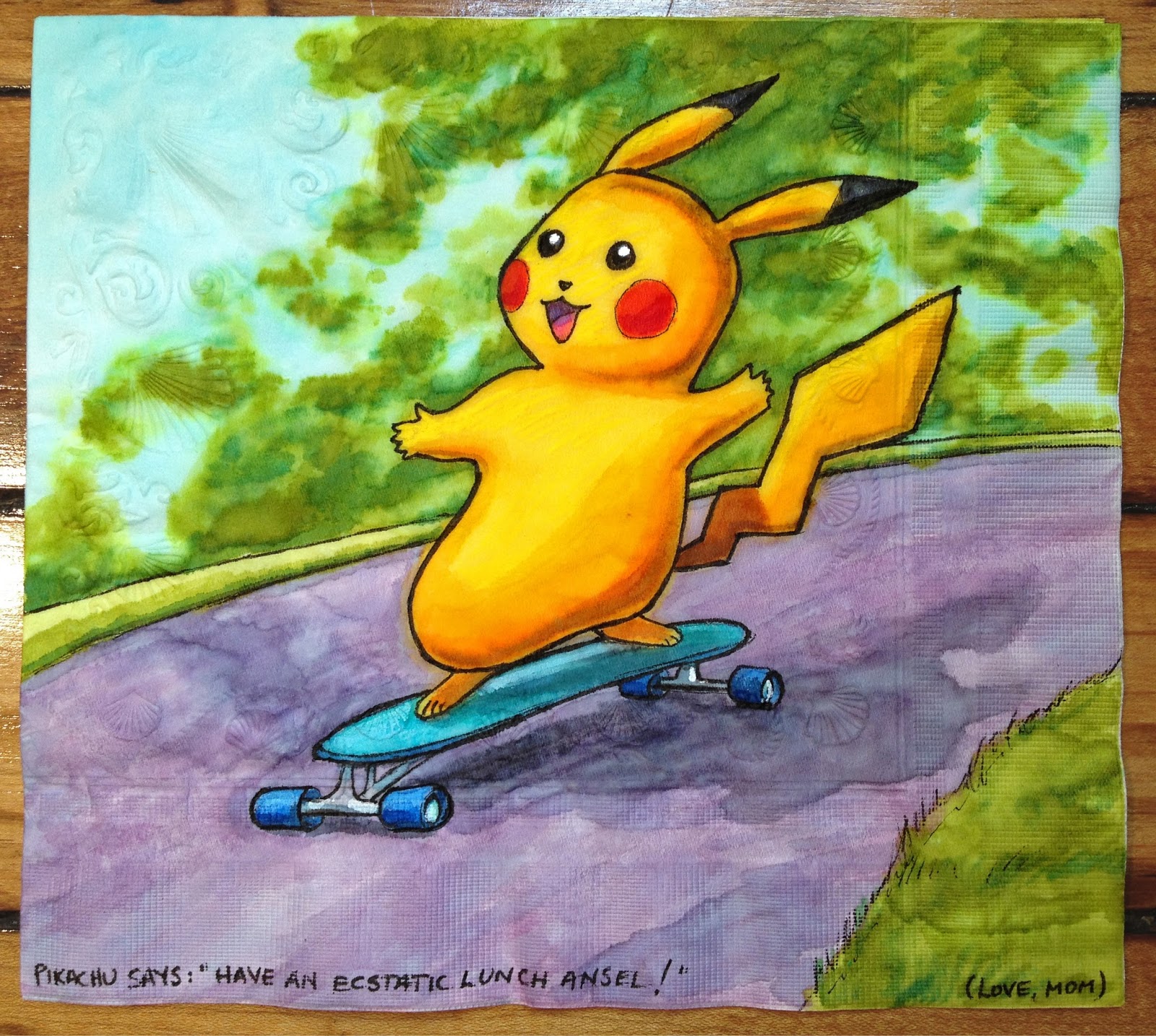 Daily Napkins: Pikachu Rides Skateboard