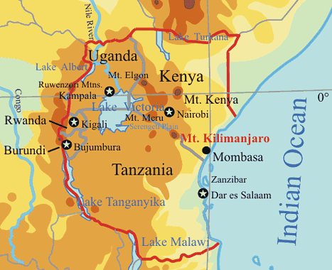Mapa De áfrica Del Monte Kilimanjaro
