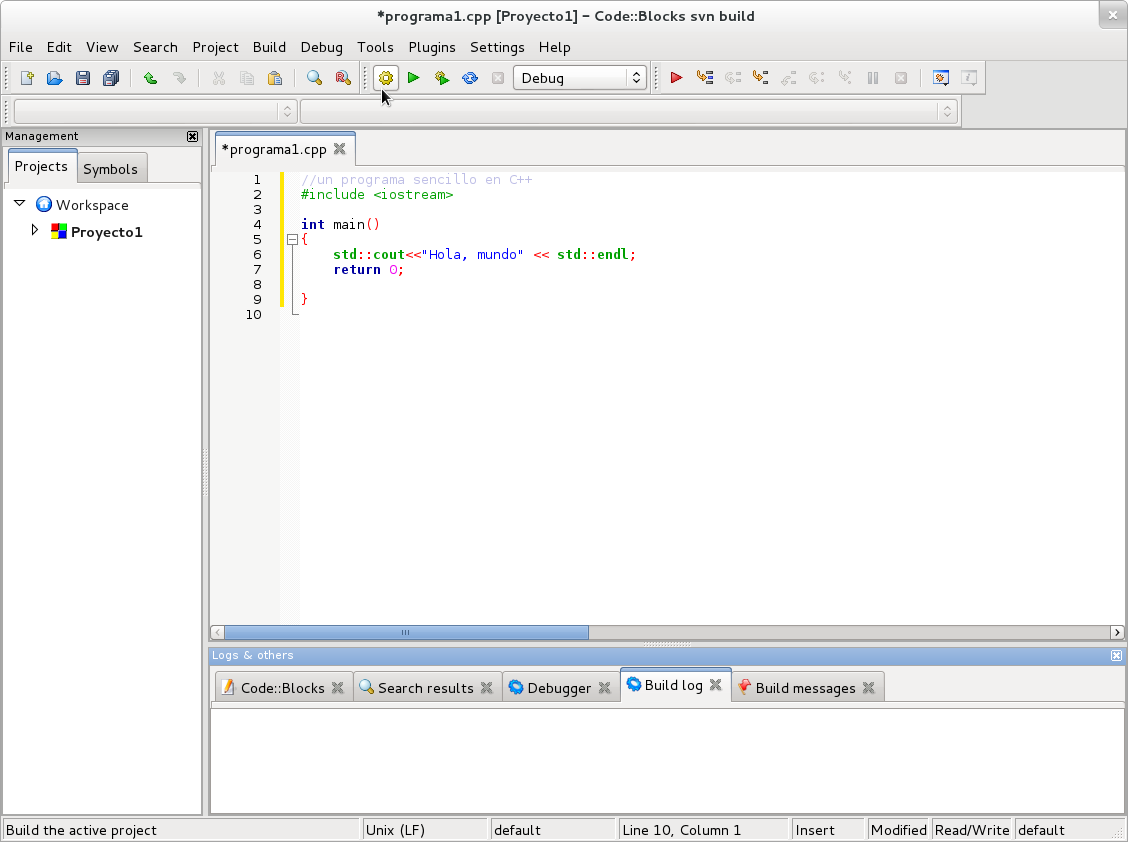 Escribir y ejecutar un programa en C++ con Code Blocks en Linux