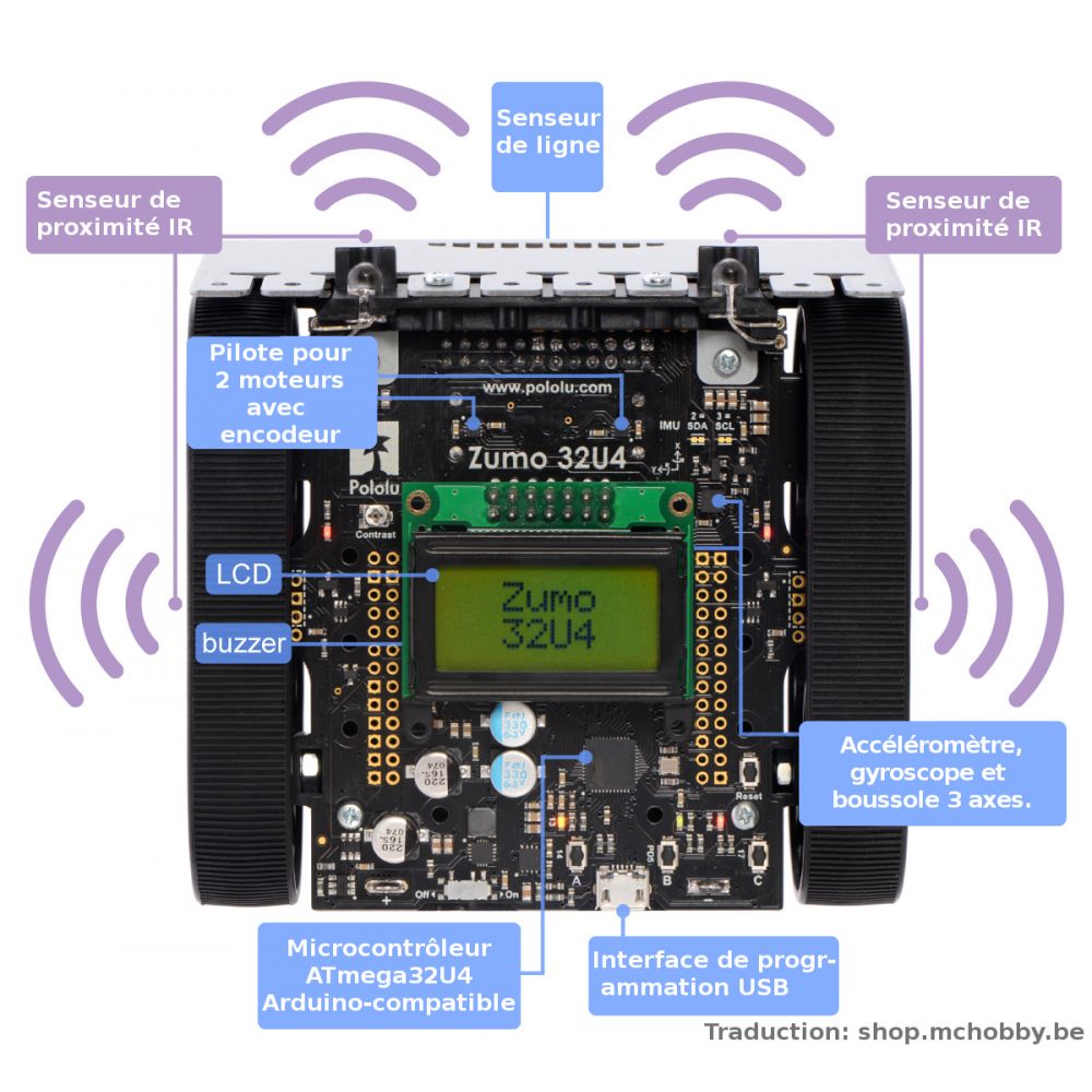 Un robot Zumo à chenille programmable - à base de ATmega32U4 (Arduino Compatible) - MCHobby - Le ...